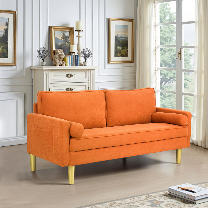Loveseat Sofa Couch 2 Seater Sofa Futon Lounge Sofa for Bedroom Mid Century Modern Decor Office Love Seat Couches with Side Pockets and Round